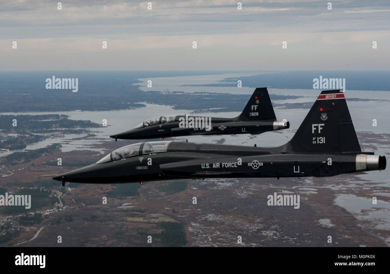 A T-38 Talon from the 71st Fighter Training Squadron flies in formation ...