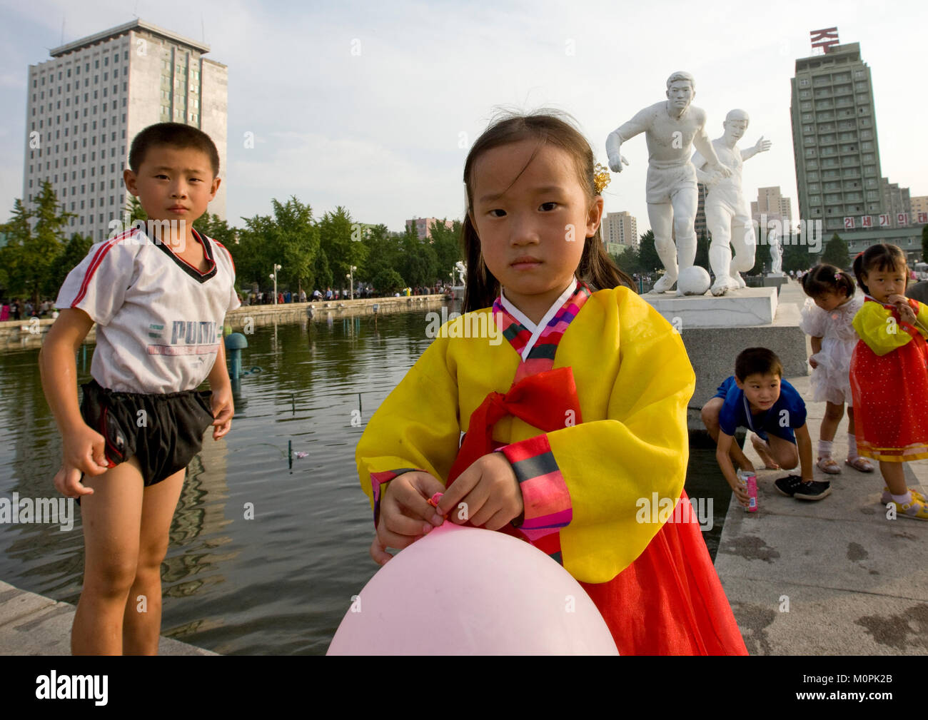 North Korean children playing in the street, Pyongan Province ...