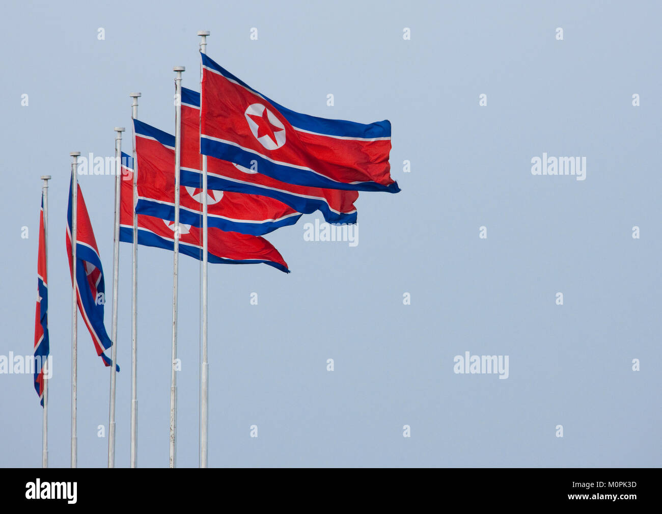 North Korean flags in the city, Pyongan Province, Pyongyang, North ...