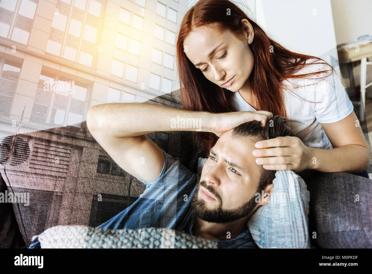 Tired male person being deep in thoughts Stock Photo - Alamy