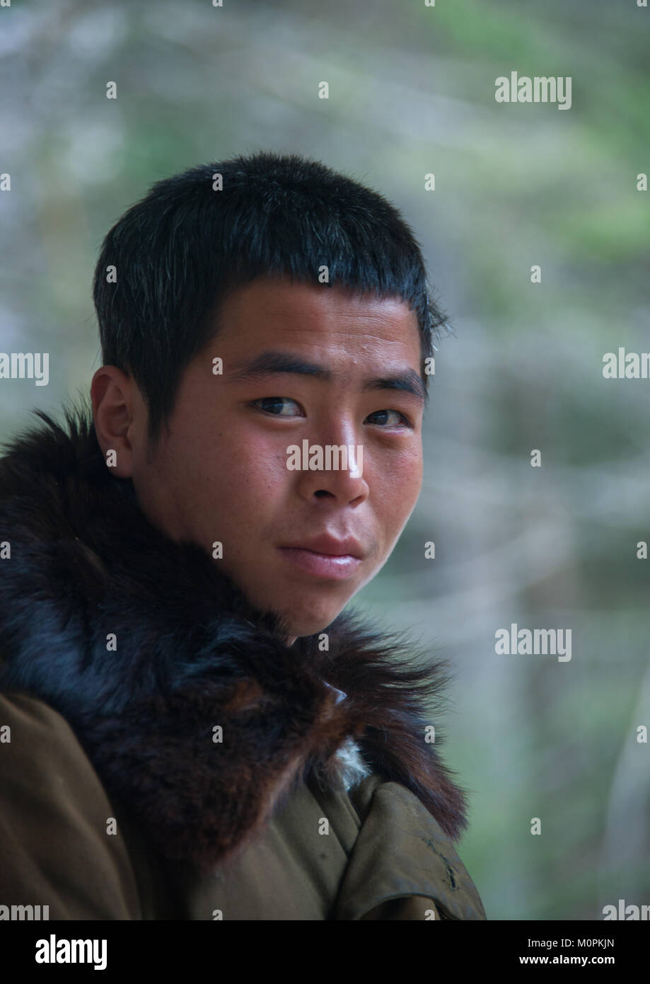 North Korean soldier at the former secret camp of the Korean resistance ...