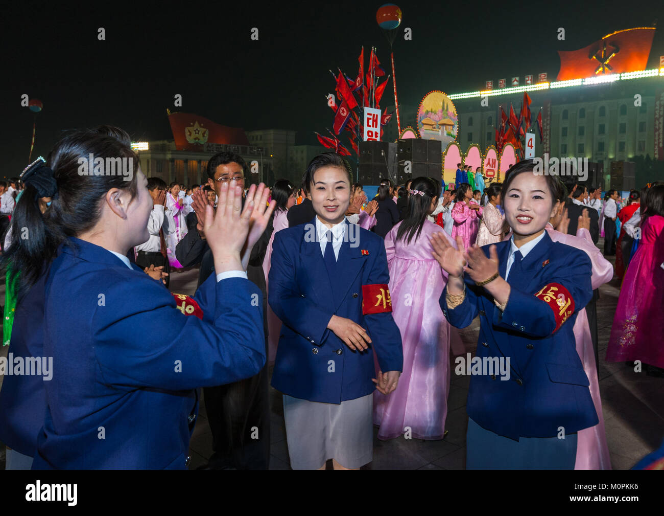 North Korean students dancing to celebrate april 15 the birth ...