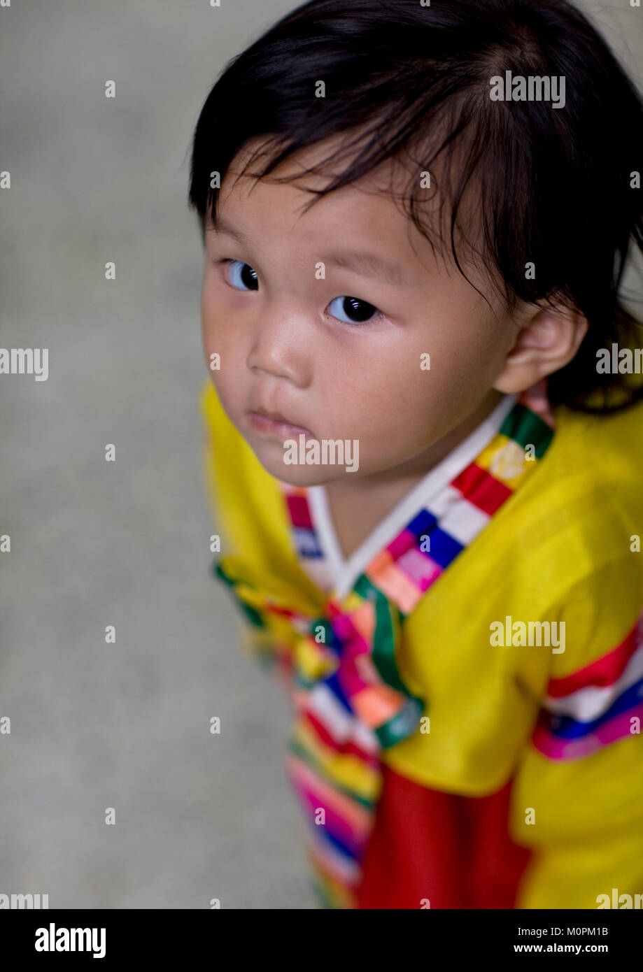 North Korean girl in traditional choson-ot, Pyongan Province, Pyongyang ...