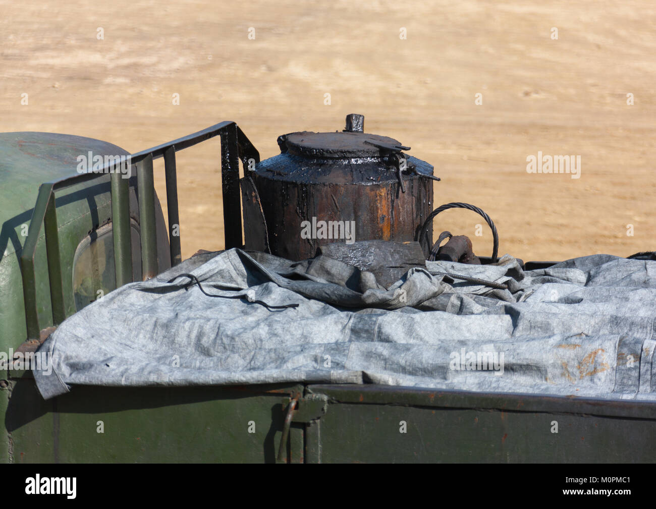 Barrel of a North Korean truck running on gasified wood, South Pyongan ...