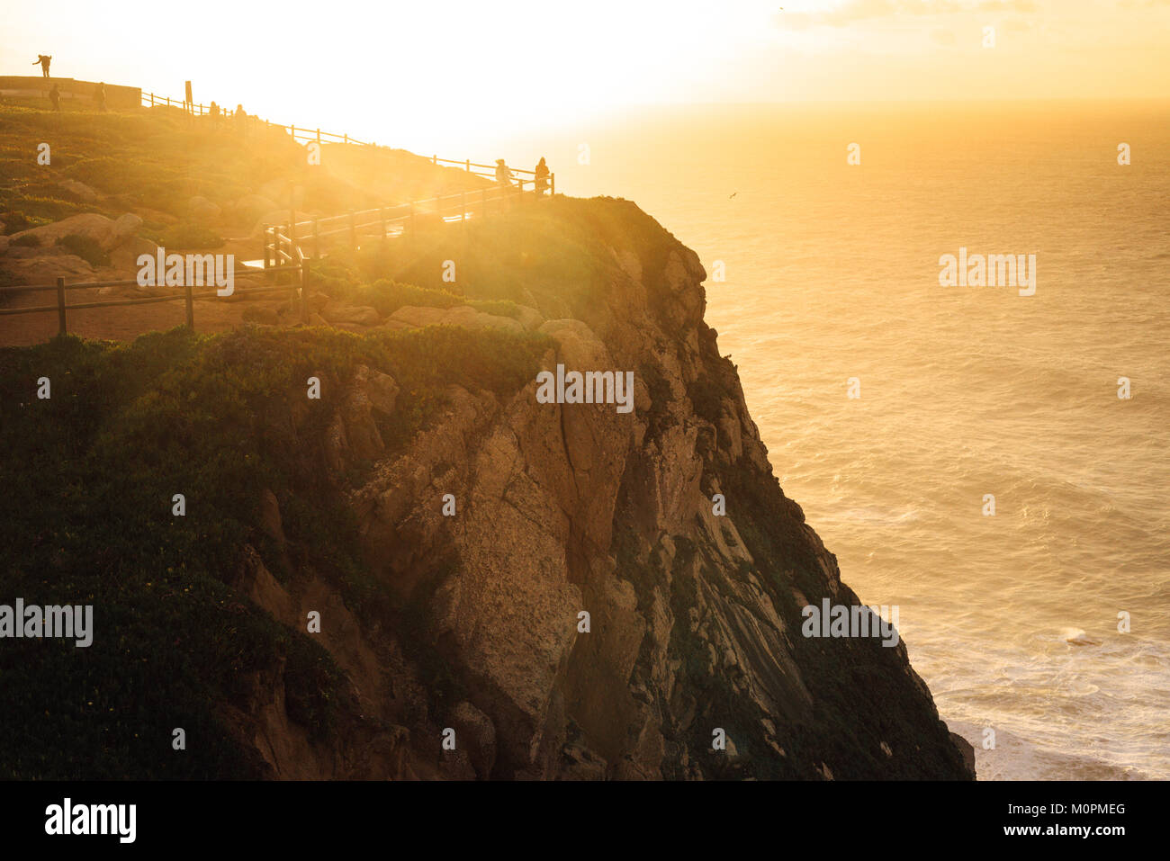 Cabo da Roca most western point of Europe at sunset. Ocean waves Stock ...