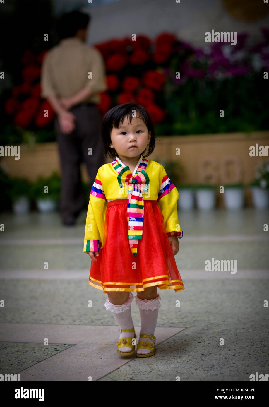 North Korean girl in traditional choson-ot, Pyongan Province, Pyongyang ...