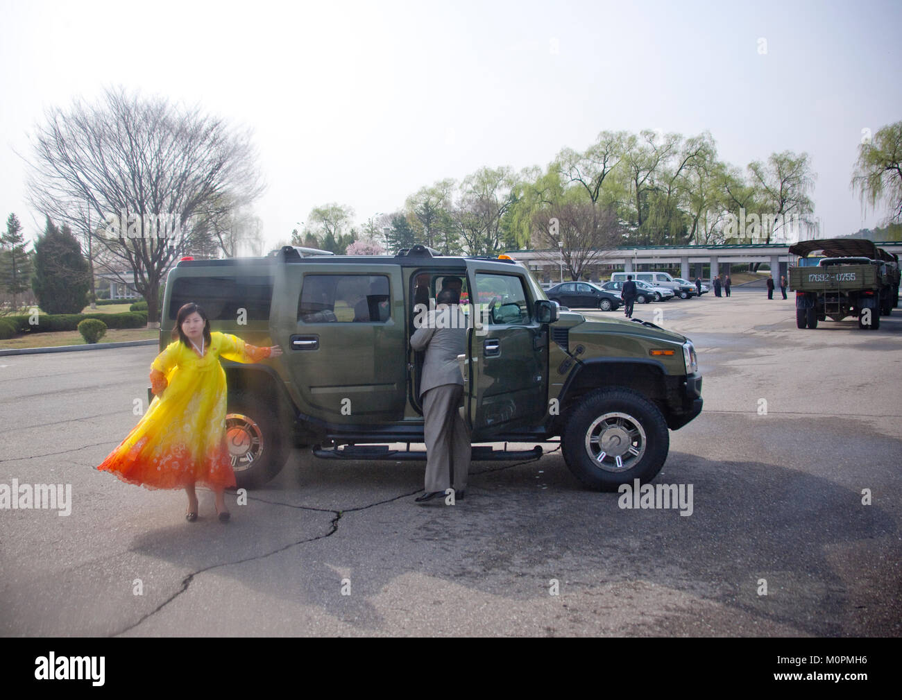 North Korean woman coming out of a hummer, Pyongan Province, Pyongyang ...