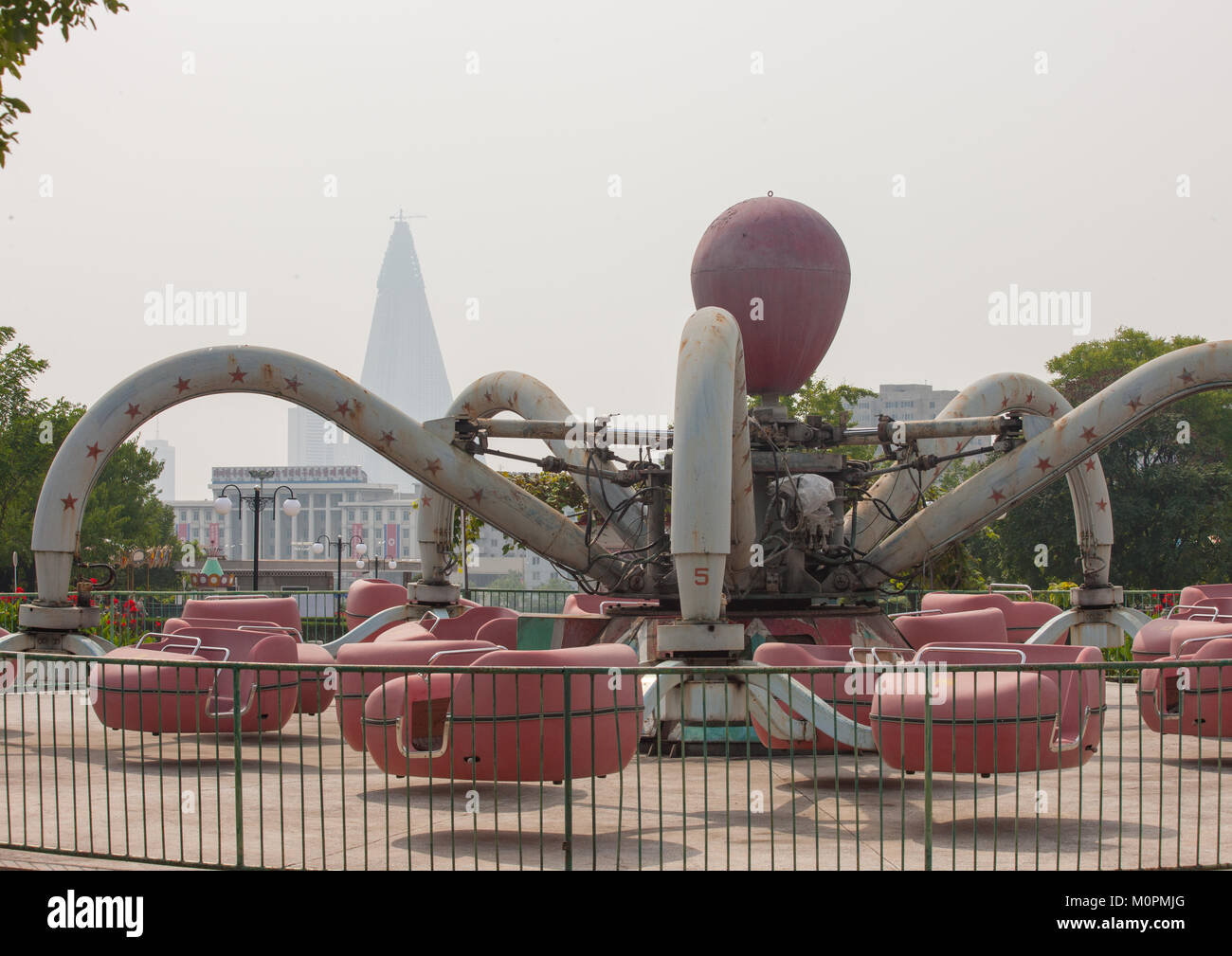 Old octopus shape attraction in Taesongsan funfair, Pyongan Province ...