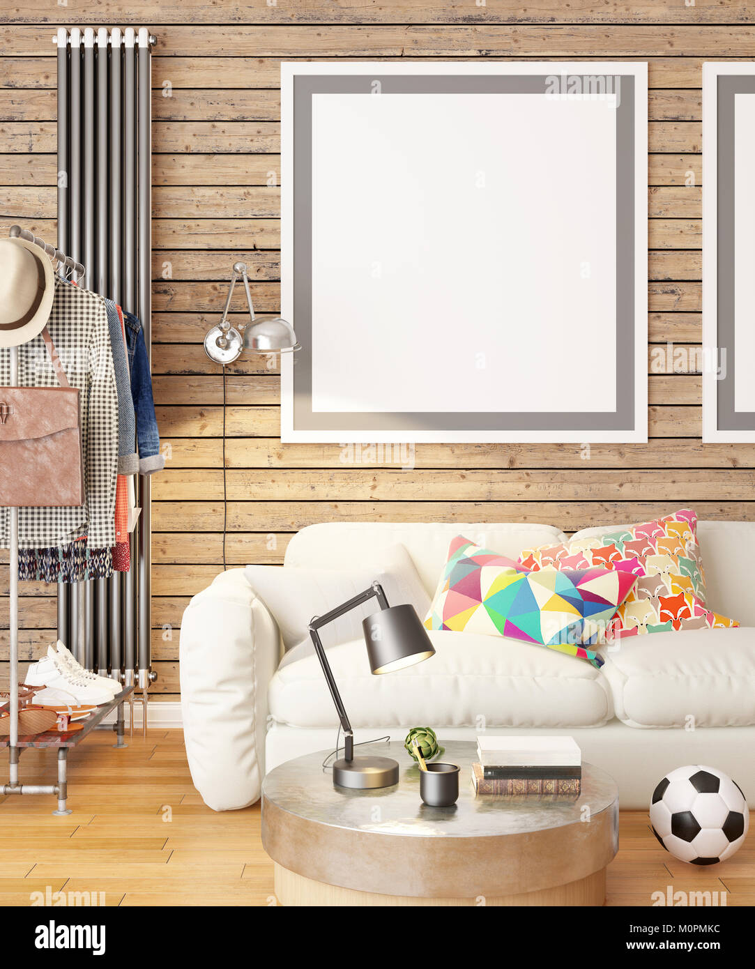 Vintage hipster loft interior background, 3D render Stock Photo - Alamy