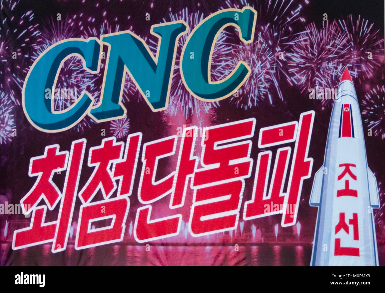 Propaganda poster with a missile and the computer numerical control ...