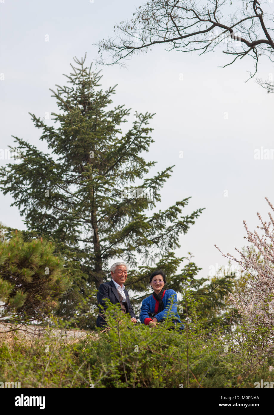 North Korean couple in a park, Pyongan Province, Pyongyang, North Korea ...