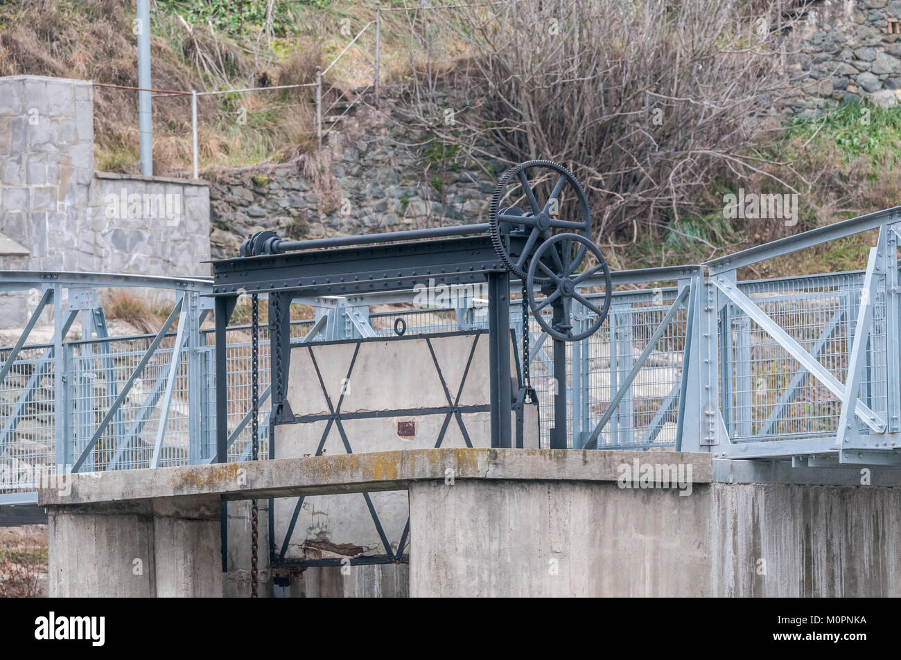 detail view of a floodgate, lock gate mechanism, river Ter, Roda de Ter ...