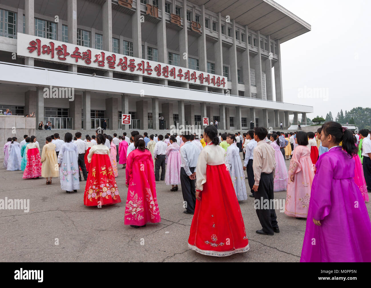 North Korean students before a mass dance performance on september 9 ...