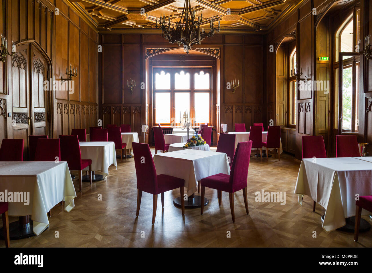 Classic gothic hall in restaurant in german castle or palace Stock ...
