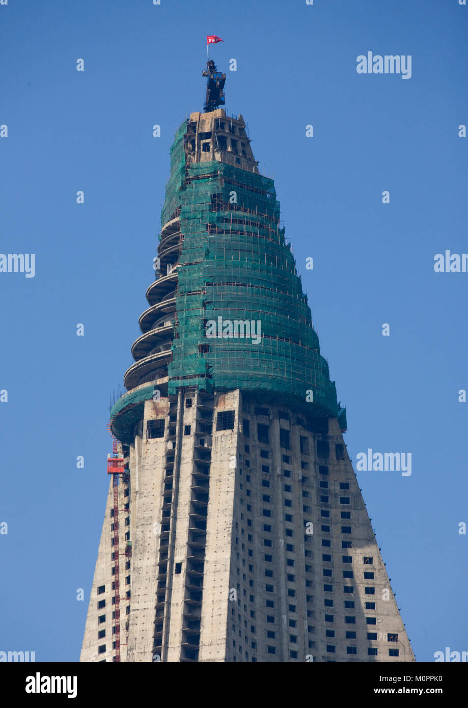 Construction of the pyramid-shaped Ryugyong hotel, Pyongan Province ...