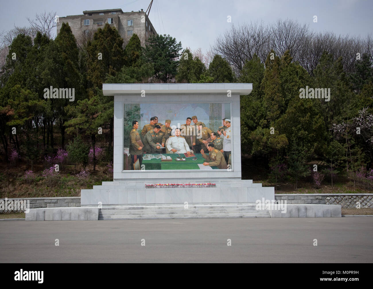 North Korean propaganda fresco with Kim Il-sung in Jonsung ...