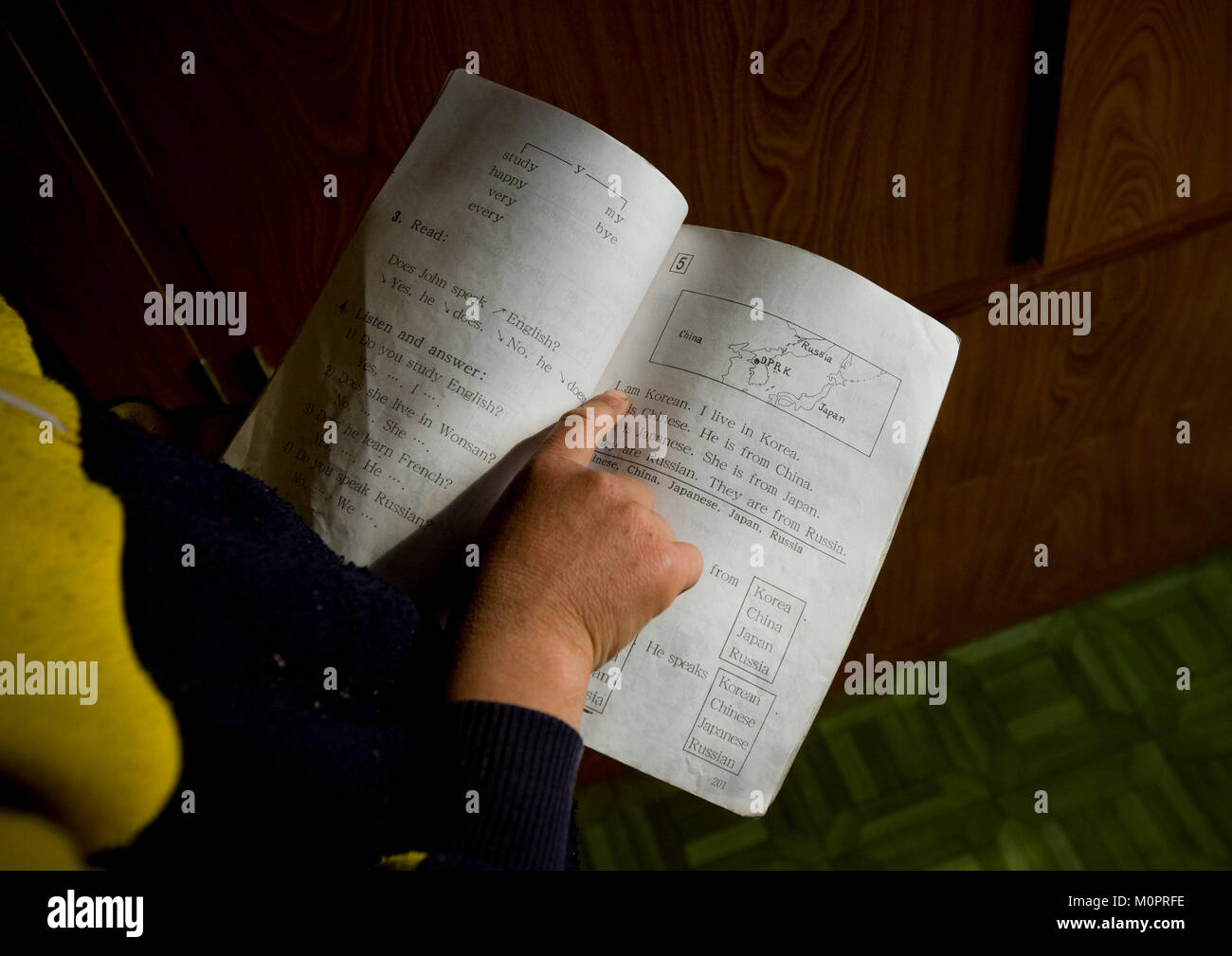 North Korean girl reading an english lesson book, Kangwon Province ...