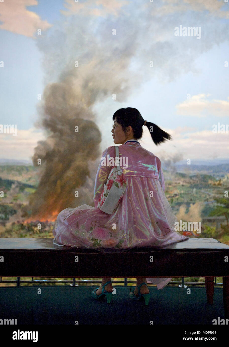 North Korean visitor lookingthe battle of taejon diorama in the ...