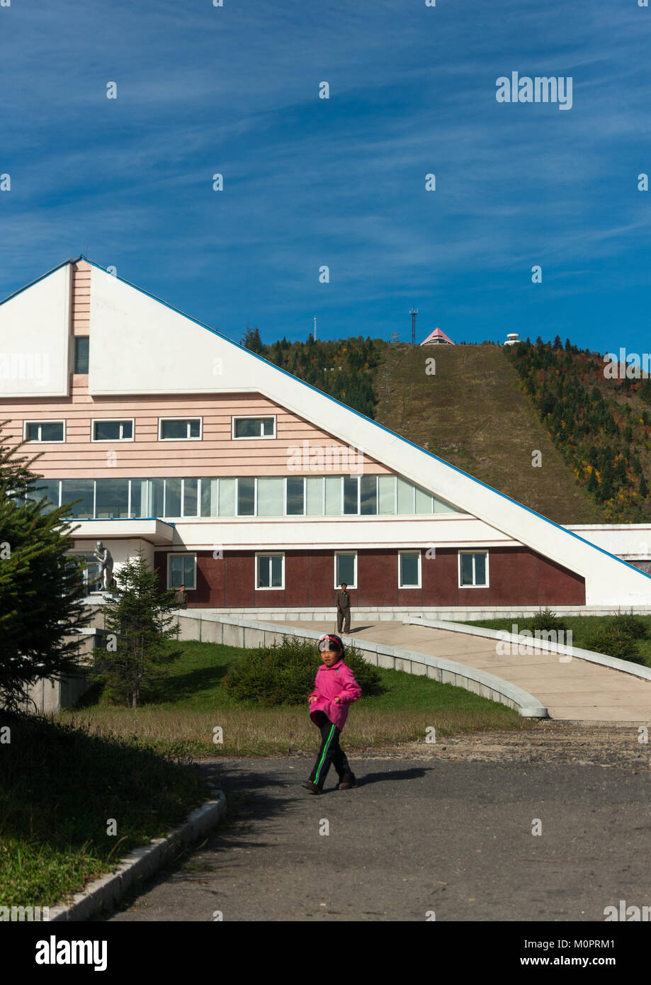 Sport building in front of the skiing slope , Ryanggang Province ...