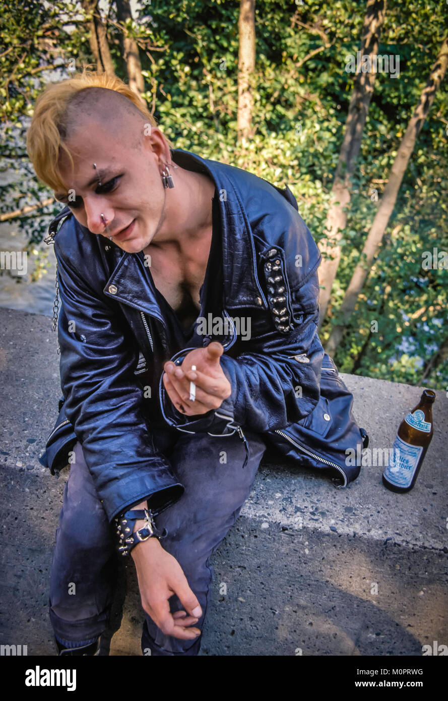 European, German punk, skin head makes gesture Stock Photo - Alamy