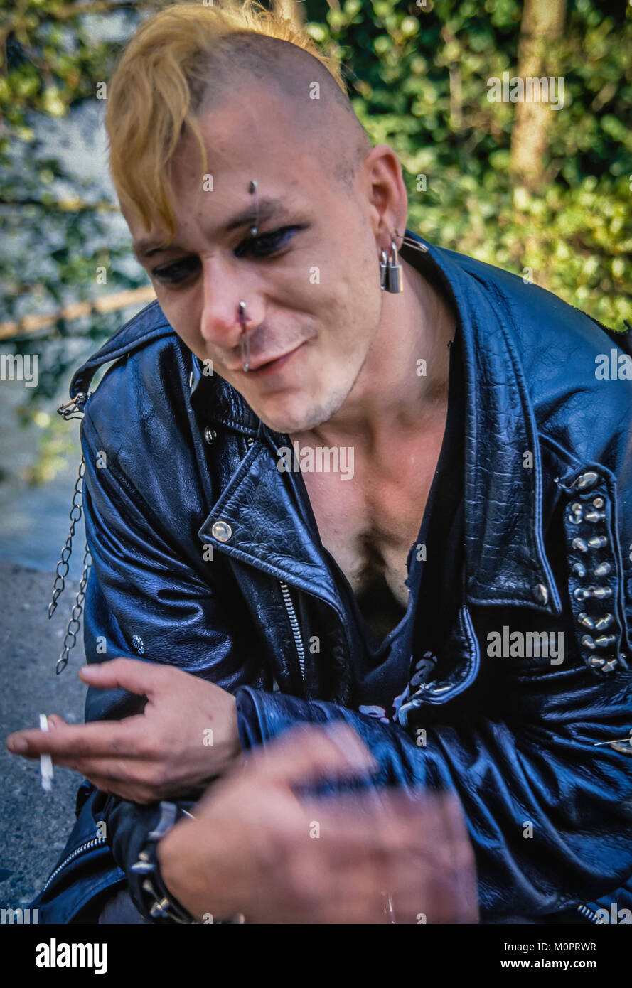 European, German punk, skin head makes gesture Stock Photo - Alamy