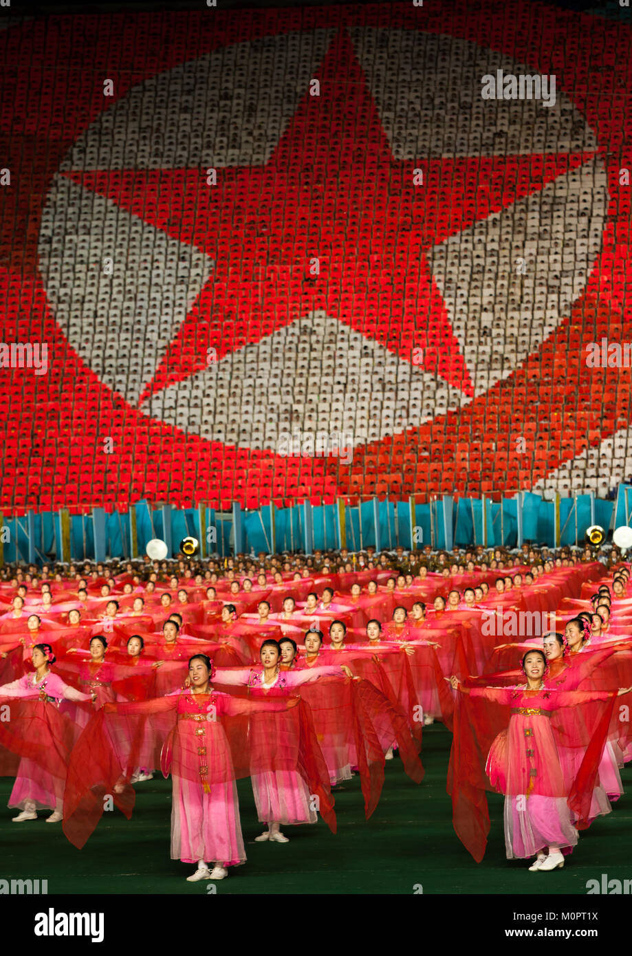 North Korean flag made by human pixels holding up colored boards during ...