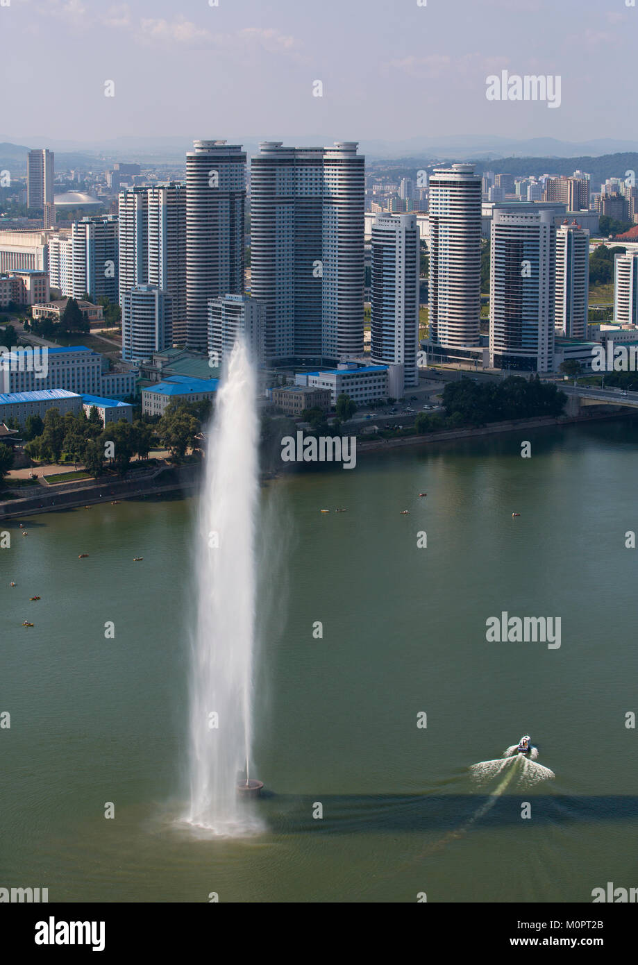 New buildings skyline in Changjon area seen from the top of the Juche ...