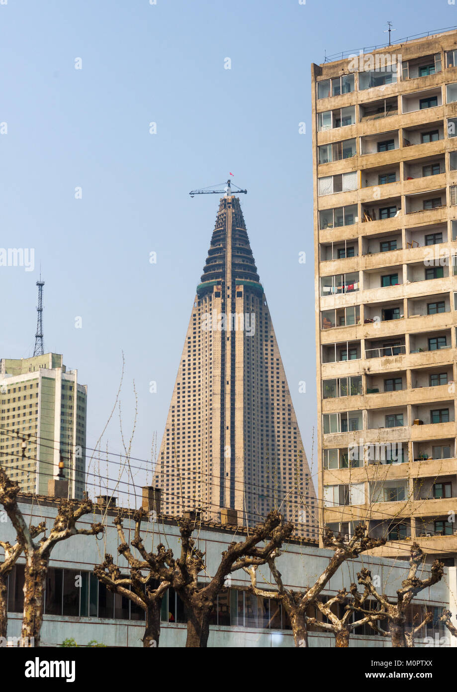 Construction of the pyramid-shaped Ryugyong hotel, Pyongan Province ...