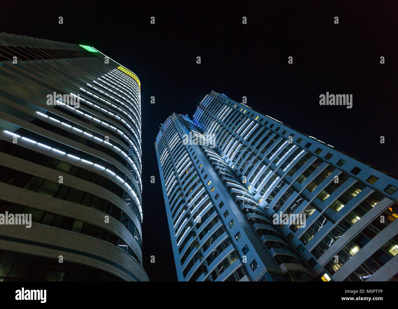 New buildings in Changjon area illuminated in the night, Pyongan ...