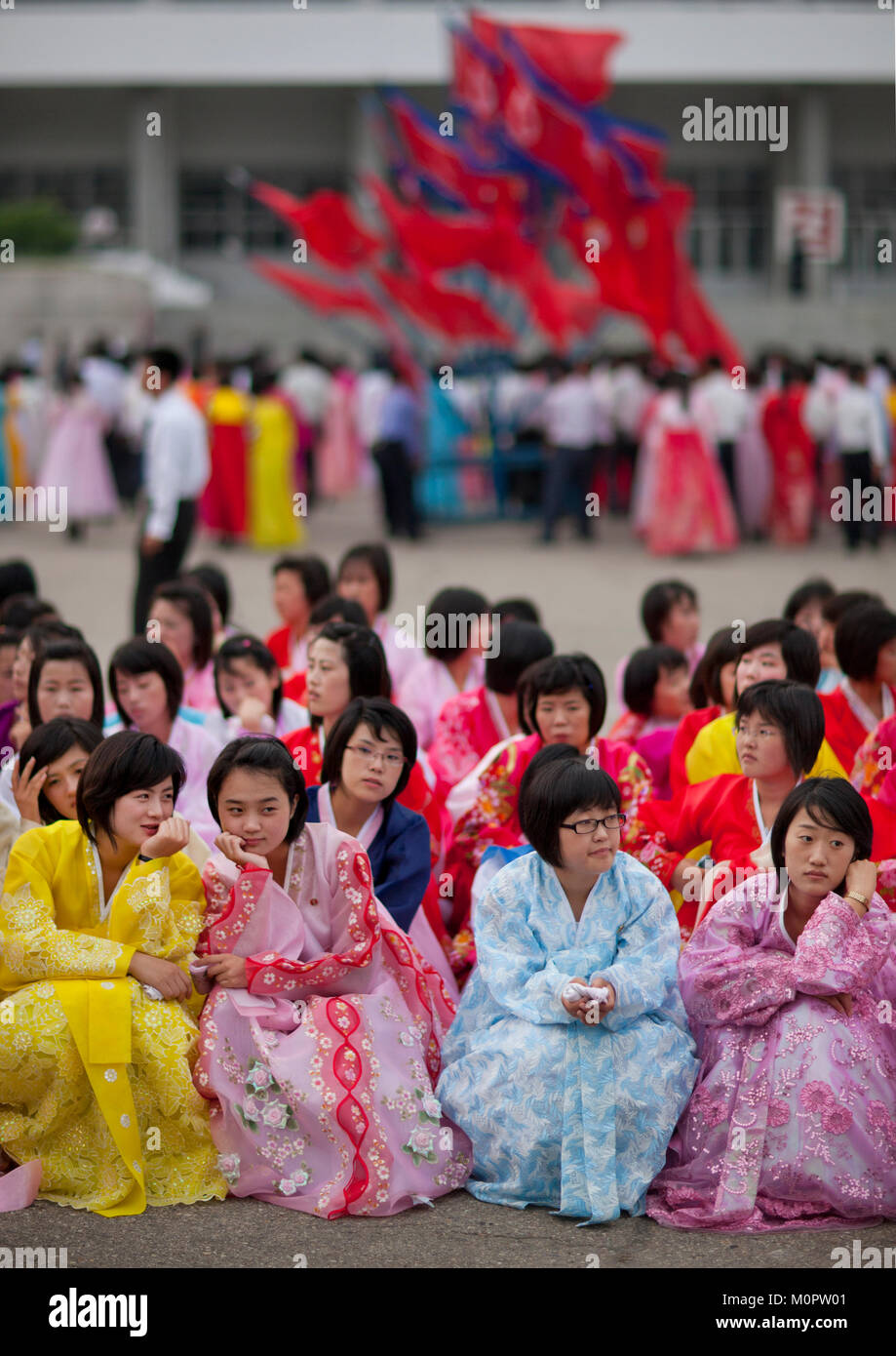 North Korean students before a mass dance performance on september 9 ...