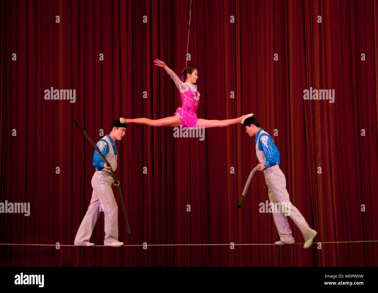 North Korean acrobats in a circus, Pyongan Province, Pyongyang, North ...