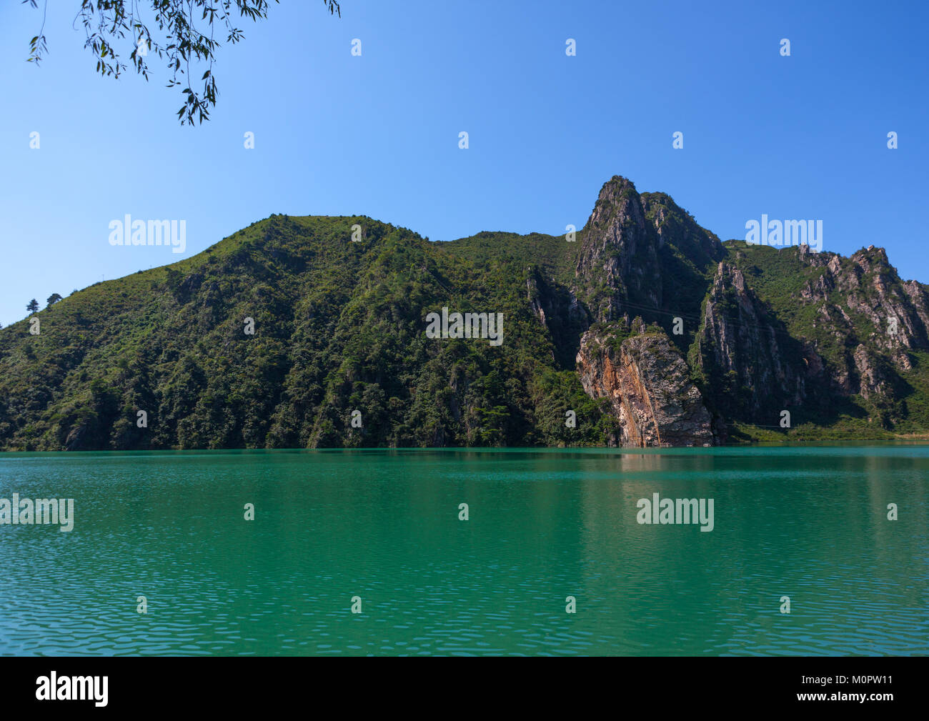 Green water of Sinpyong lake, Pyongan Province, Sinpyong, North Korea ...