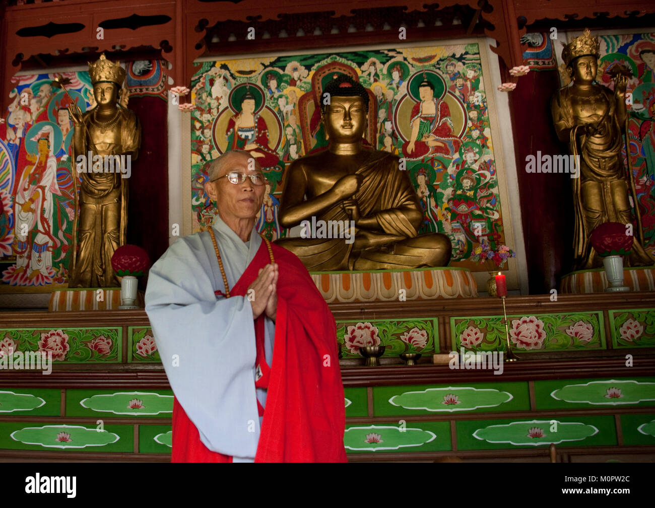 North Korean monk in Pohyon-sa Korean buddhist temple, North Pyongan ...