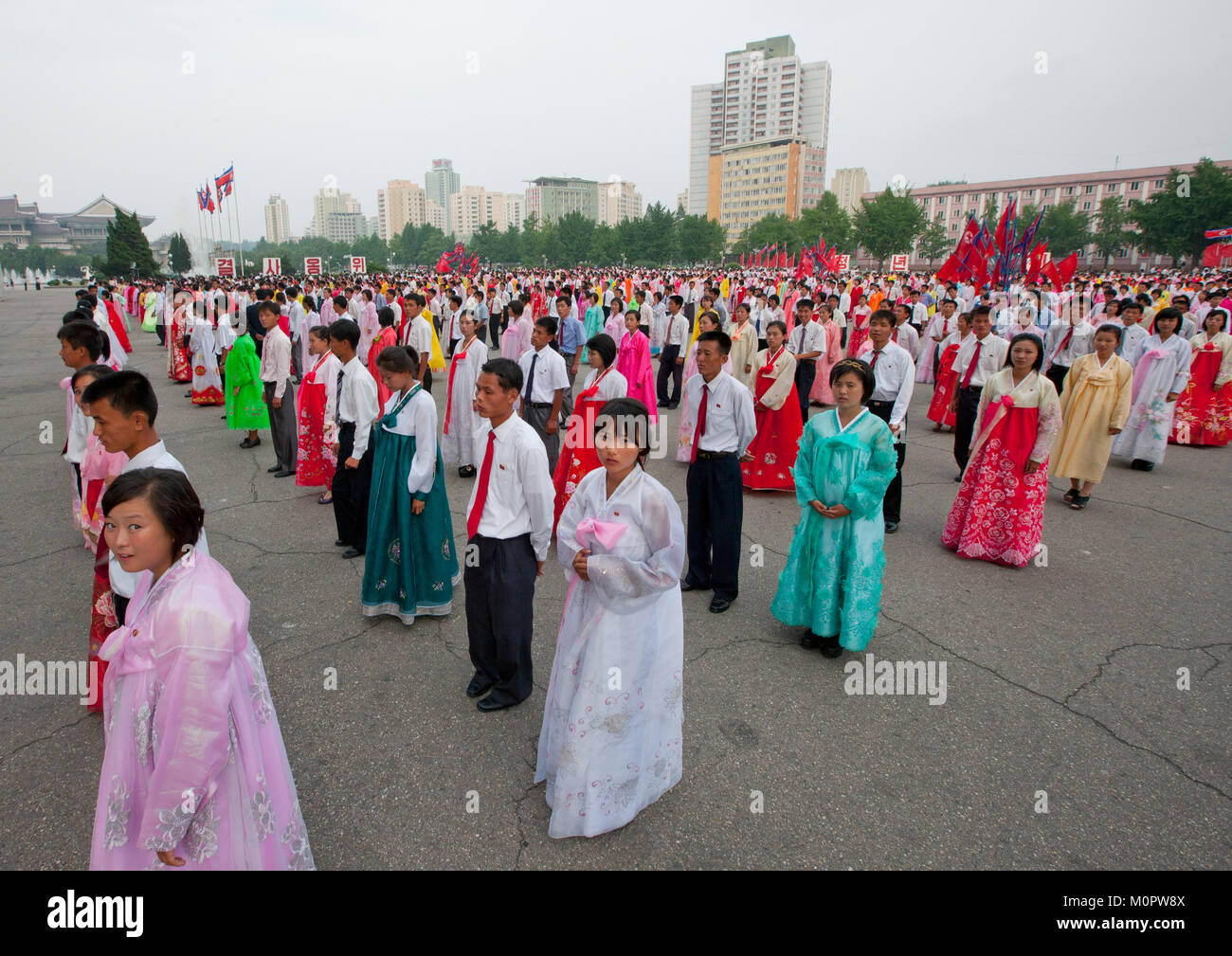 North Korean students before a mass dance performance on september 9 ...