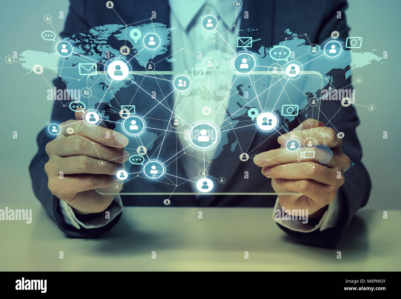 Social networking service concept. Worldwide connection. Mixed media ...