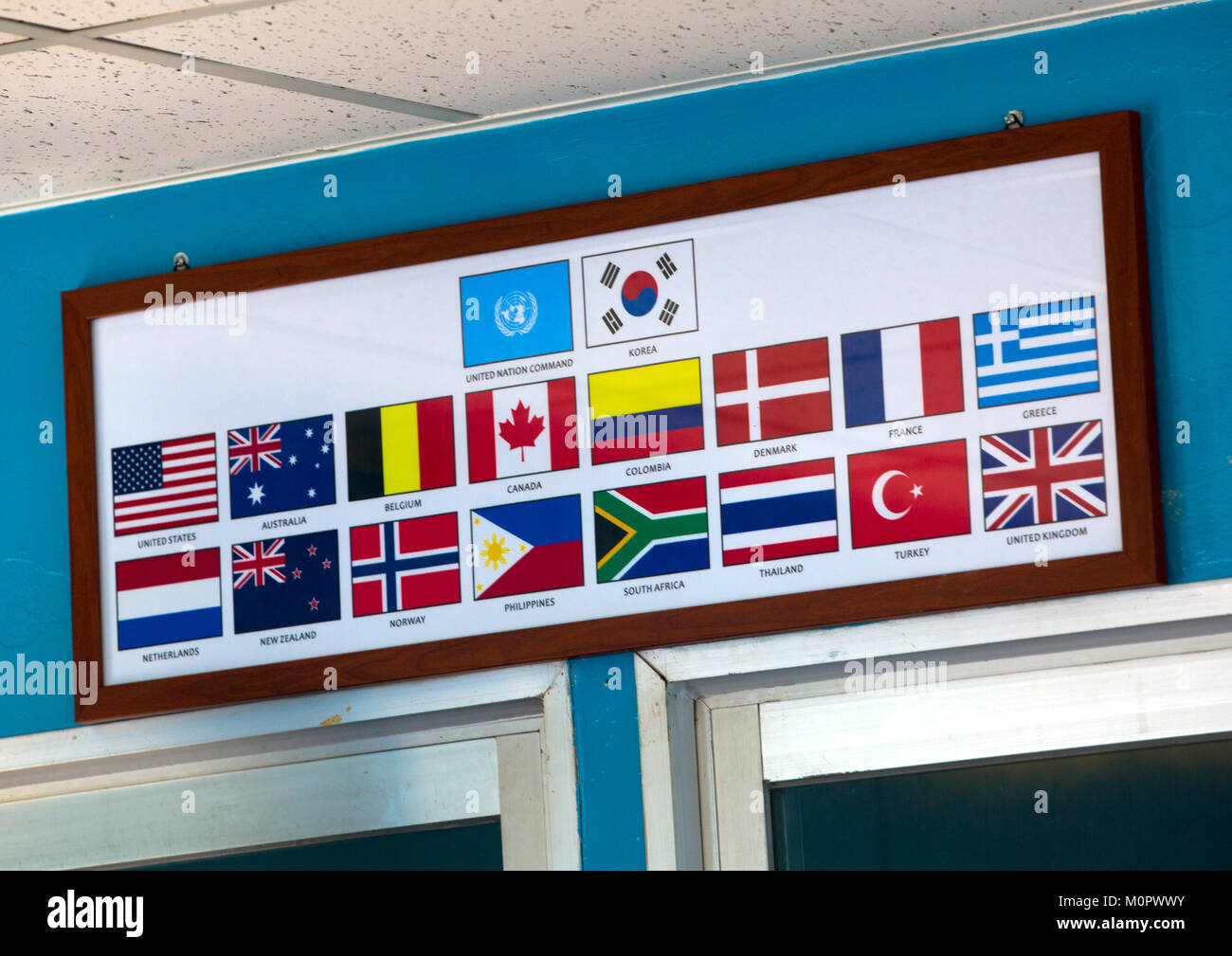 Flags of the Nations in charge of the conference room in the ...