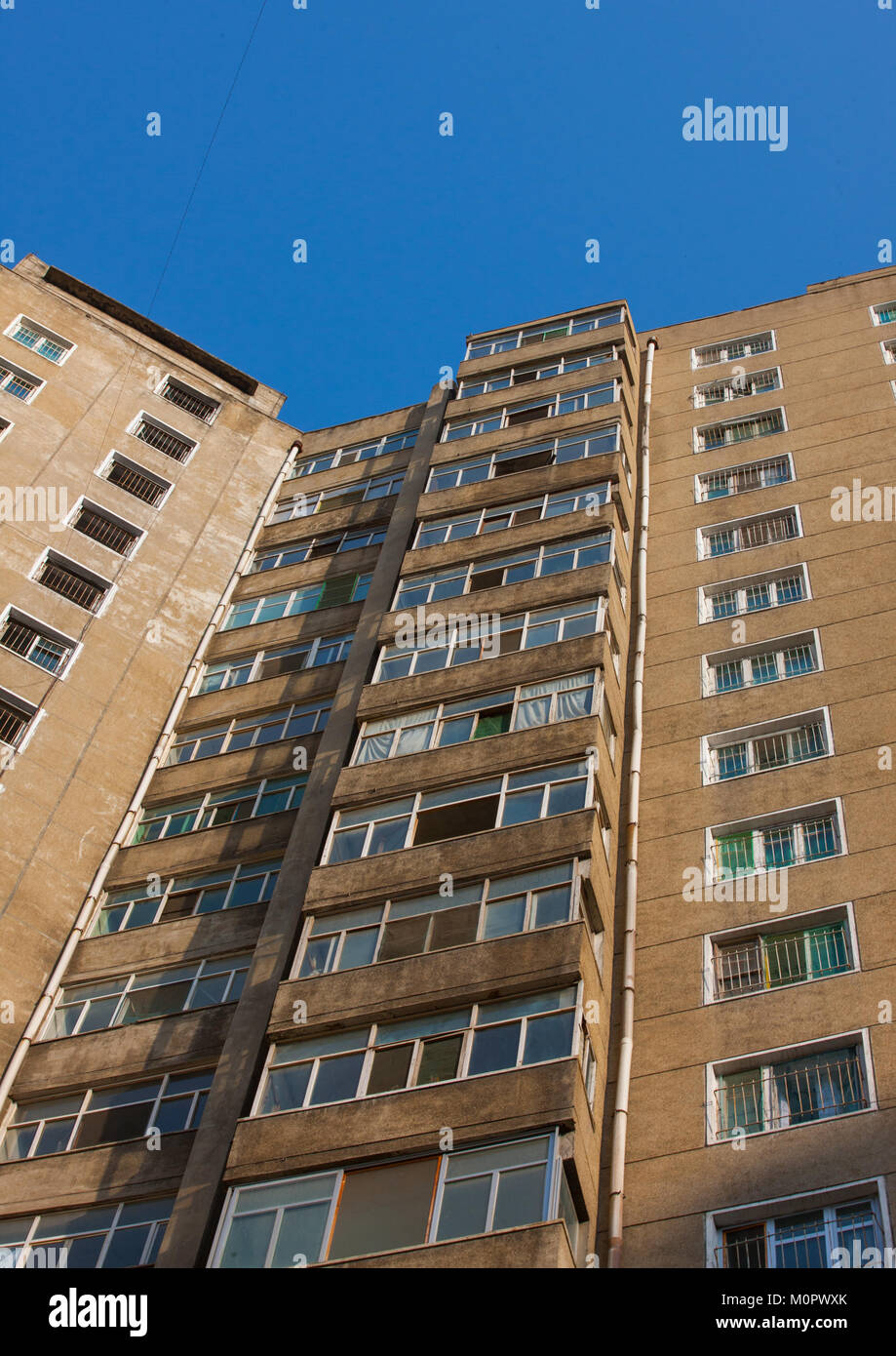 Low angle view of apartments buildings, Pyongan Province, Pyongyang ...