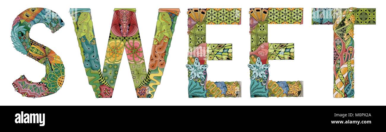 Hand-painted art design. Hand drawn illustration word sweet for t-shirt ...