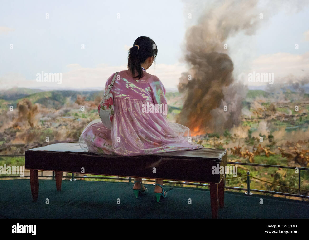 North Korean visitor lookingthe battle of taejon diorama in the ...