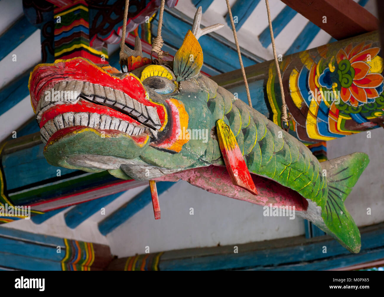 Wooden fish statue at Songbul buddhist temple, North Hwanghae Province ...