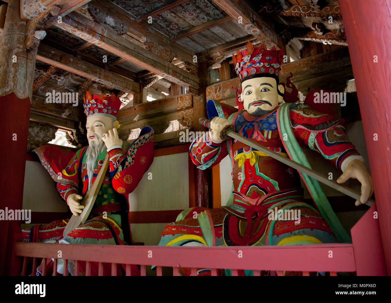Colorful statues at the Pohyon-sa Korean buddhist temple, North Pyongan ...