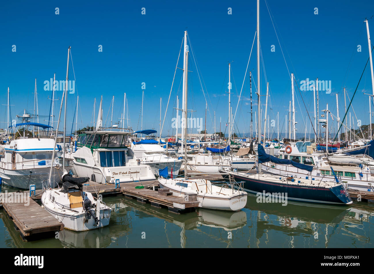 MOSS LANDING, CALIFORNIA - SEPTEMBER 9, 2015 - Boats docked in the Moss ...