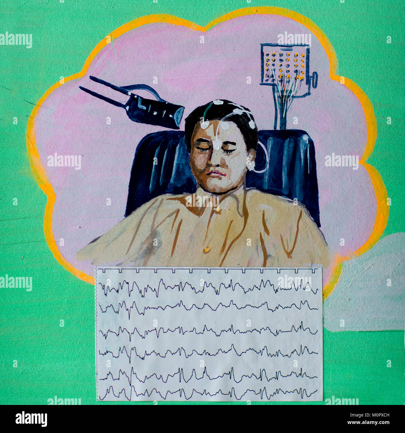 Poster in a North Korean hospital depicting a brainwave, Pyongan ...