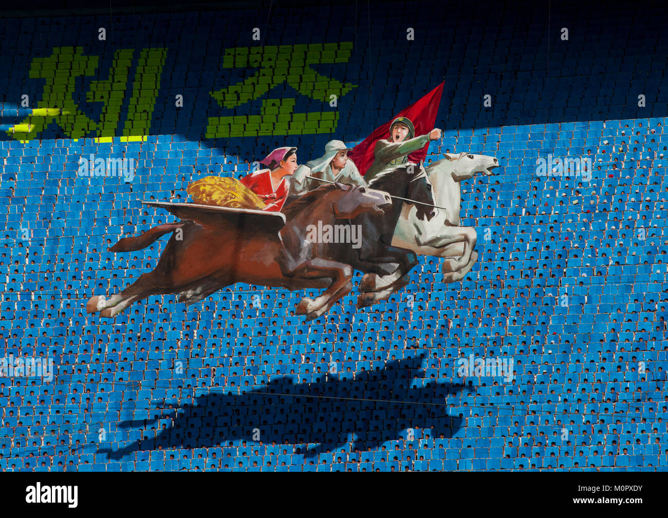 Chollima horses made by children pixels holding up colored boards ...