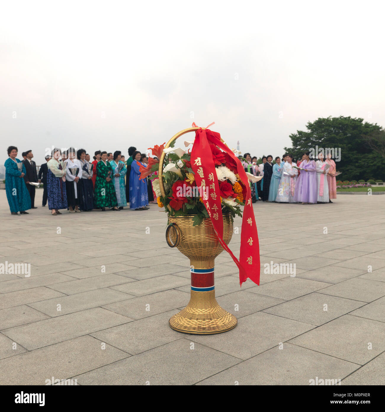 Baskets of flowers in Mansudae Grand monument, Pyongan Province ...