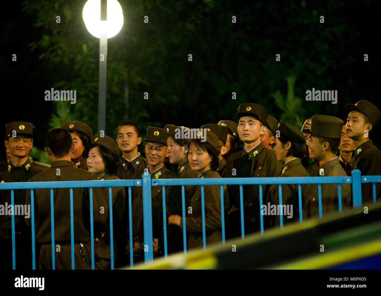 North Korean soldiers queueing for the roller coaster in Kaeson youth ...