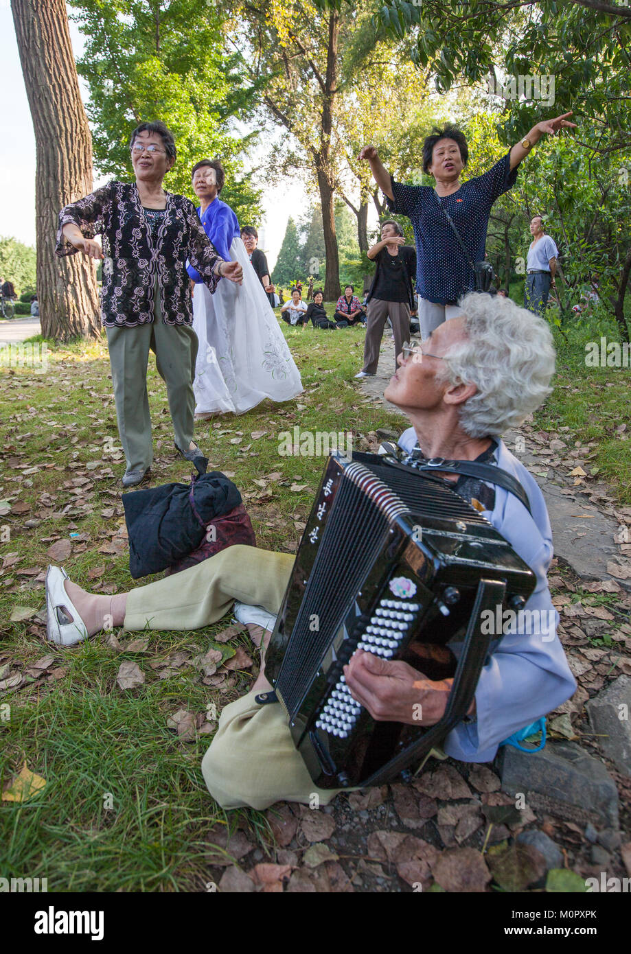 North Korean having fun in a park on national day, Pyongan Province ...