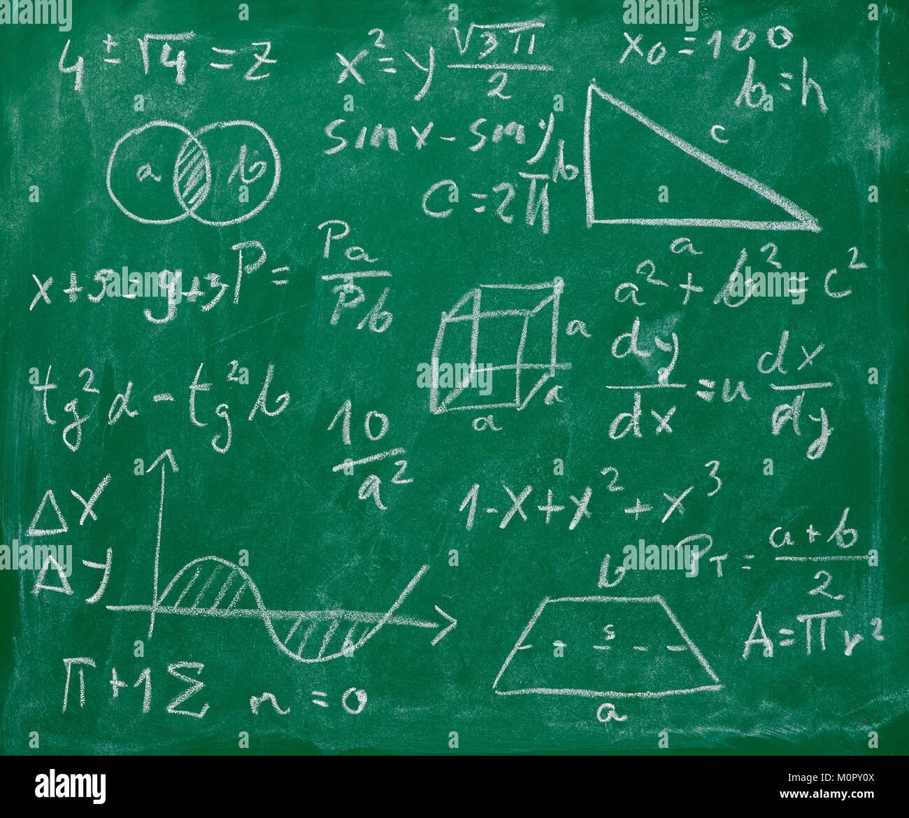 Math Formulas And Signs On A Chalkboard Stock Photo Alamy