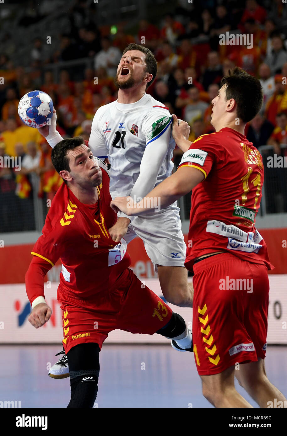 Macedonia's Filip Mirkulovski (L) and Filip Taleski vying for the ball ...