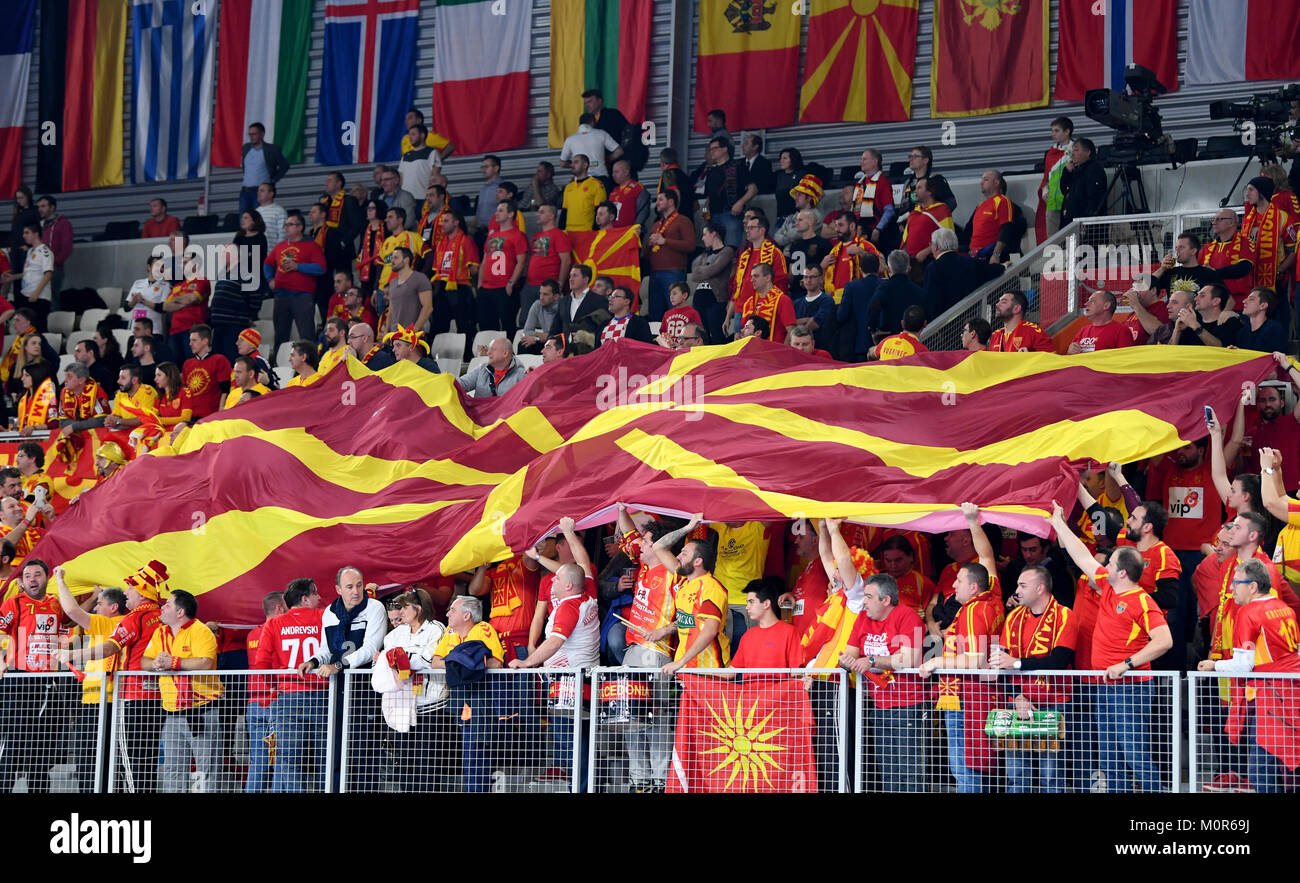 Macedonia fans waving a giant flag during the European Men's Handball ...